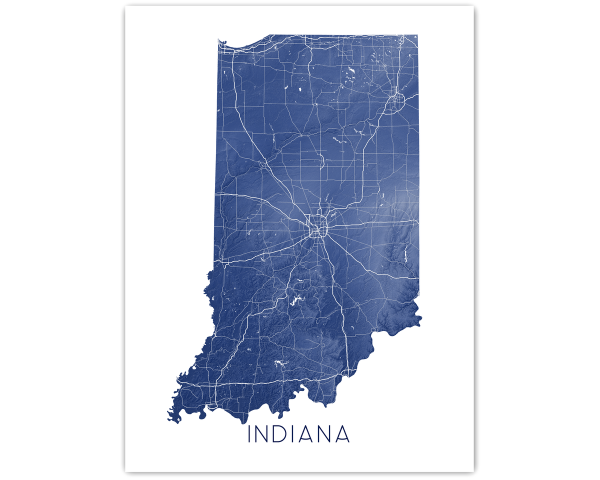 Indiana Map Print - Topographic Map of Indiana State Wall Art Poster ...