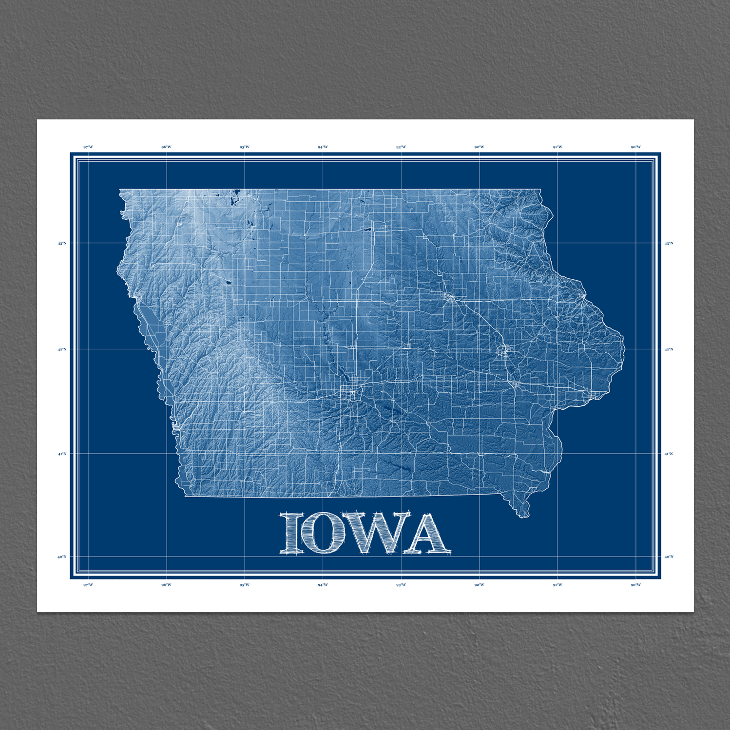 Iowa Map Print, Blueprint — Maps As Art