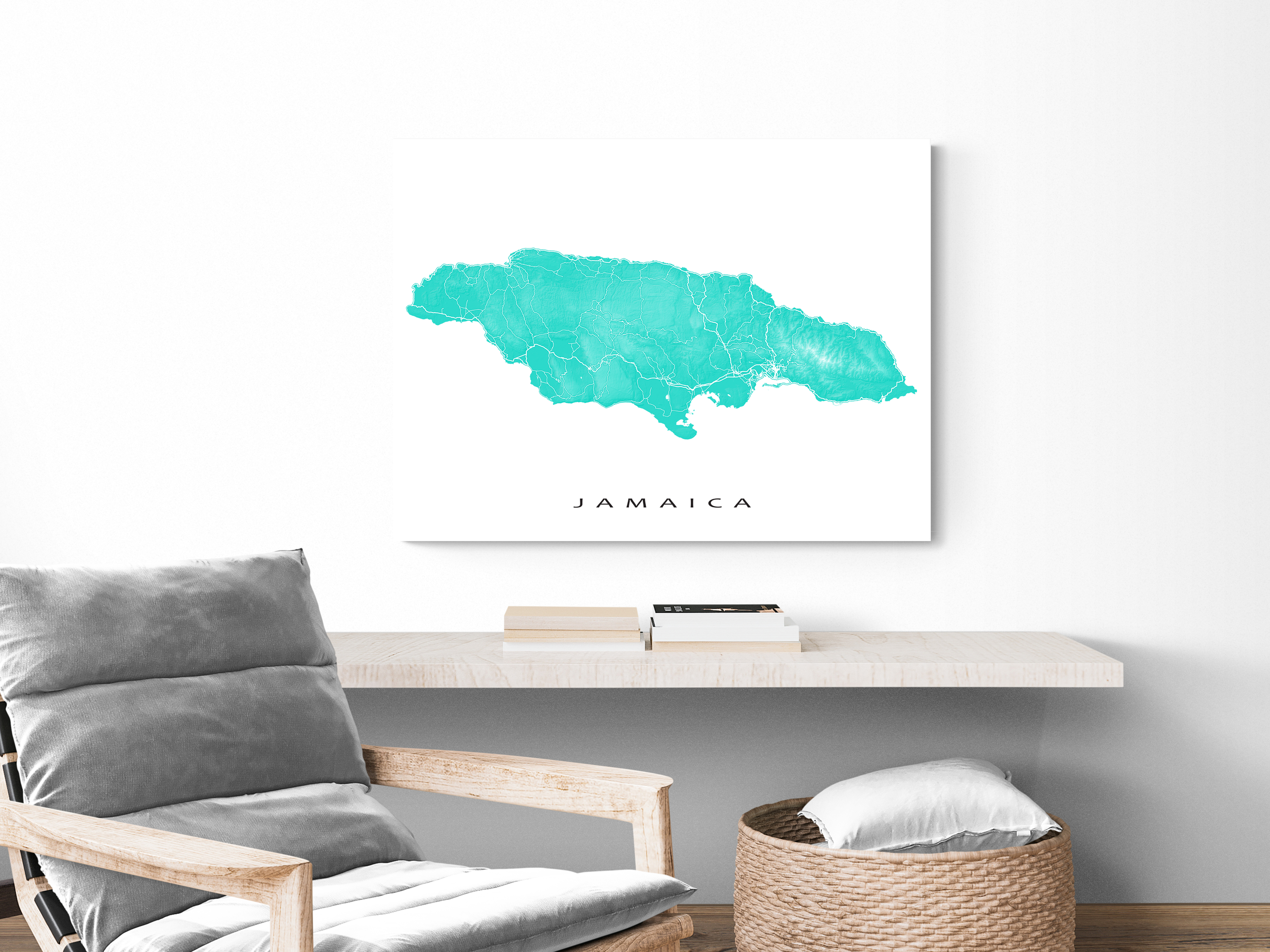 Jamaica Map Wall Art Print, Caribbean Island Poster Road Maps, Negriil ...