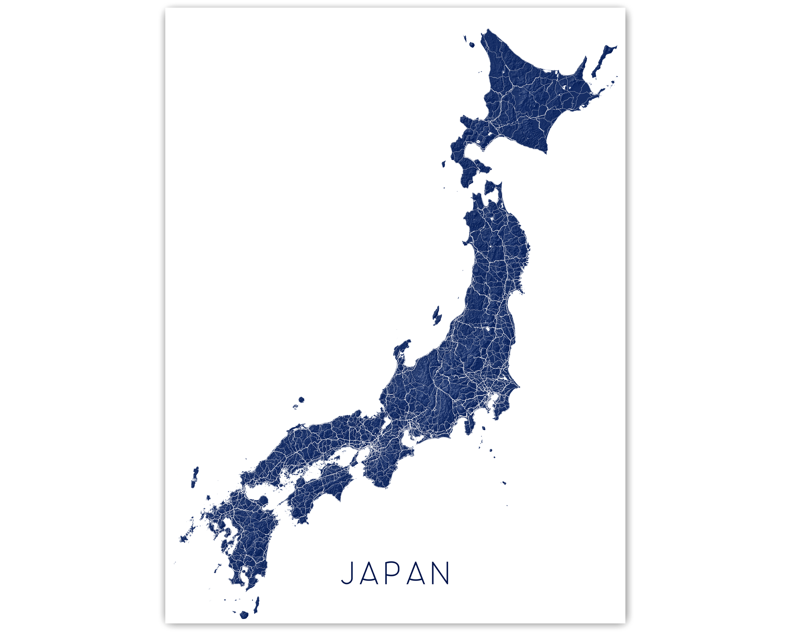 Japan Map Print Poster - Topographic Map of Japan Islands Wall Art Roa ...