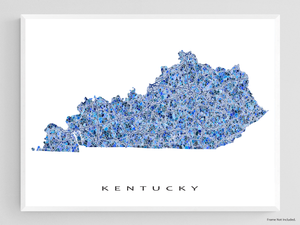 Kentucky Map Poster USA, Blue Geometric KY State Wall Art Print Maps ...