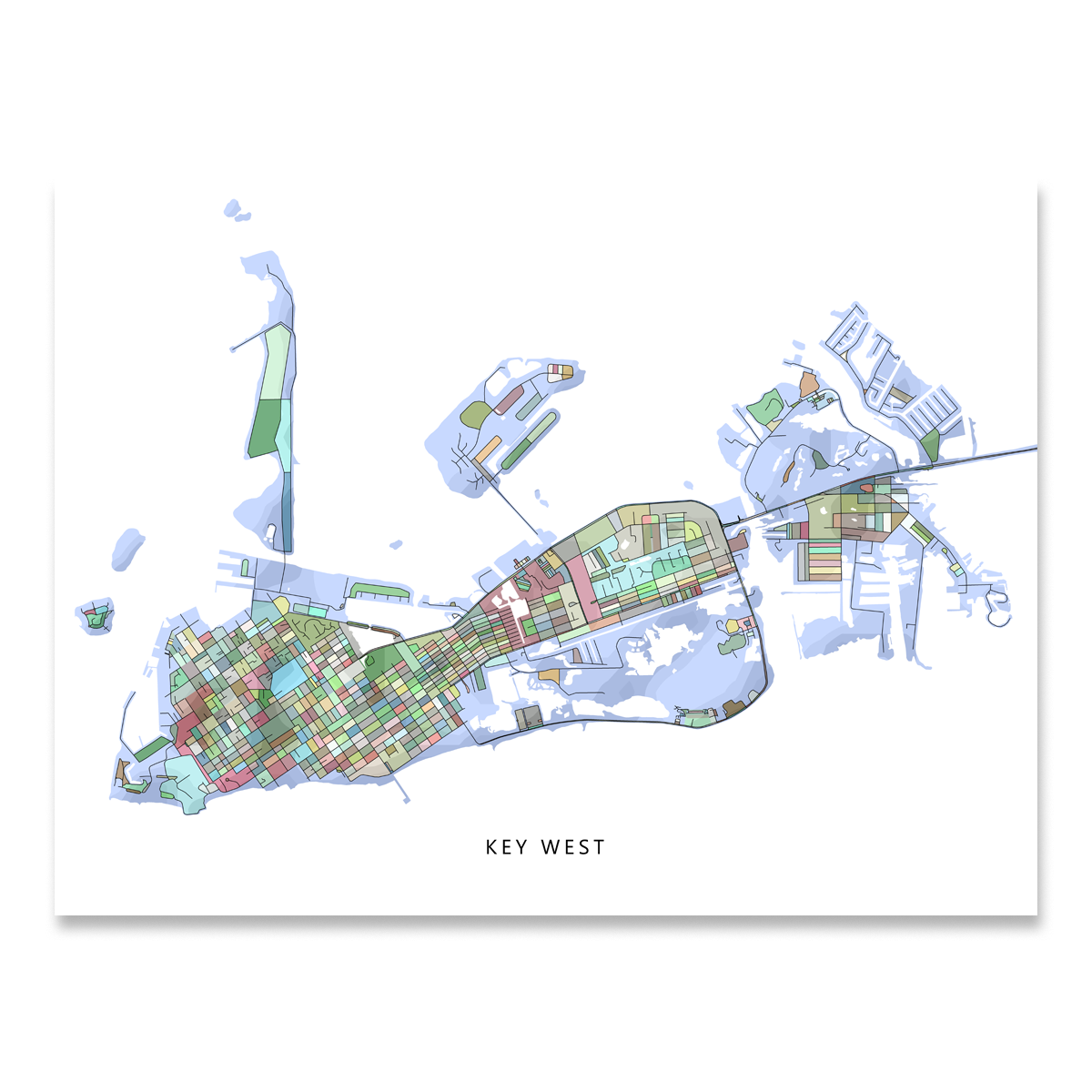 Key West Map Print, Florida Keys, Colorful — Maps As Art