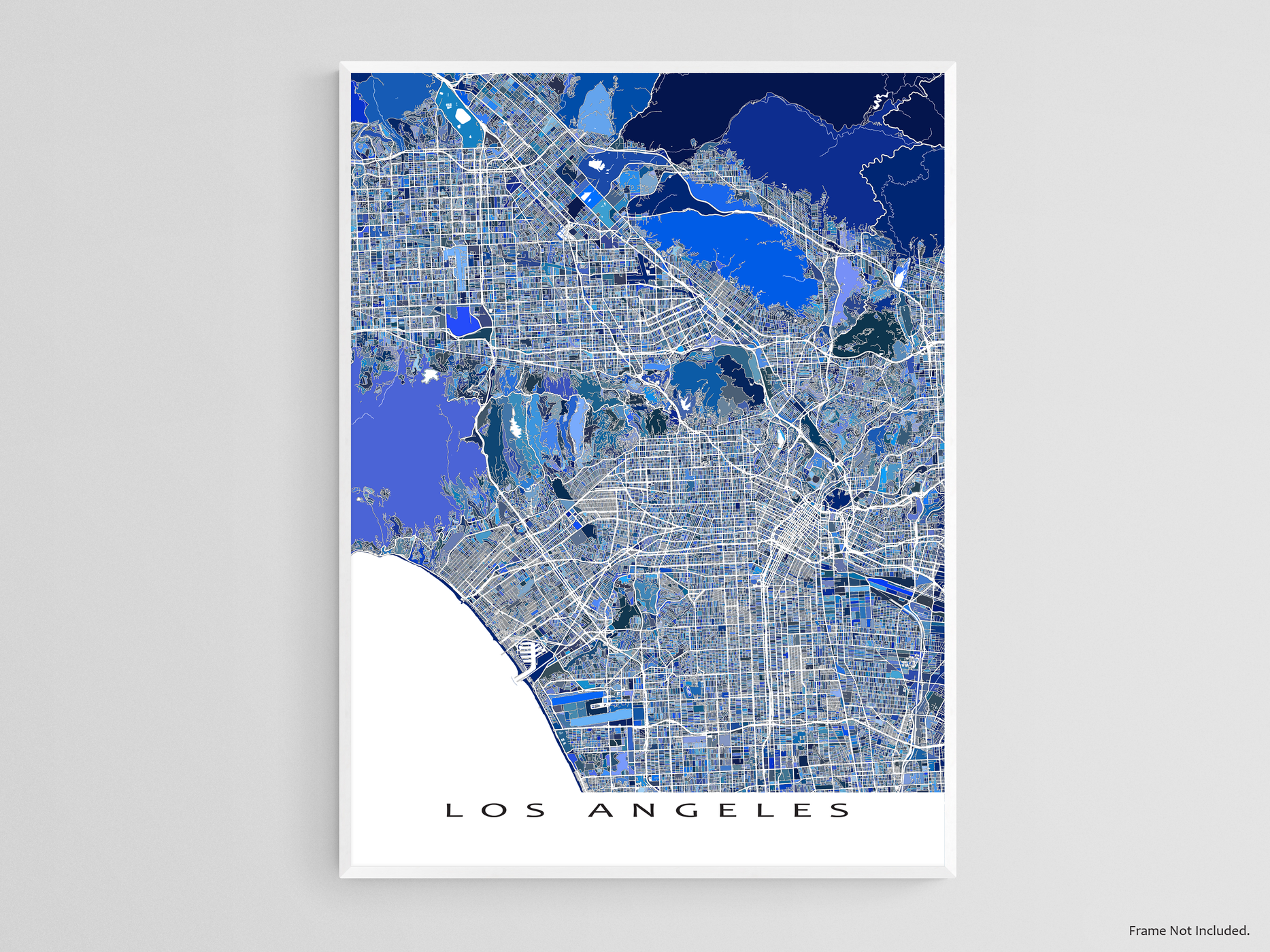 Los Angeles Map Print Poster, Blue Geometric Downtown LA City Street R ...