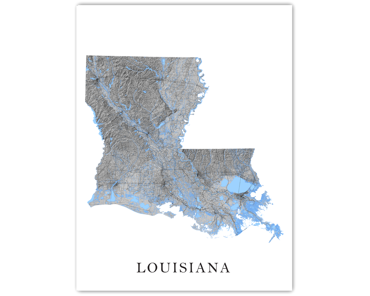 Louisiana Map Print Poster - Black and White Louisiana Wall Art Prints ...