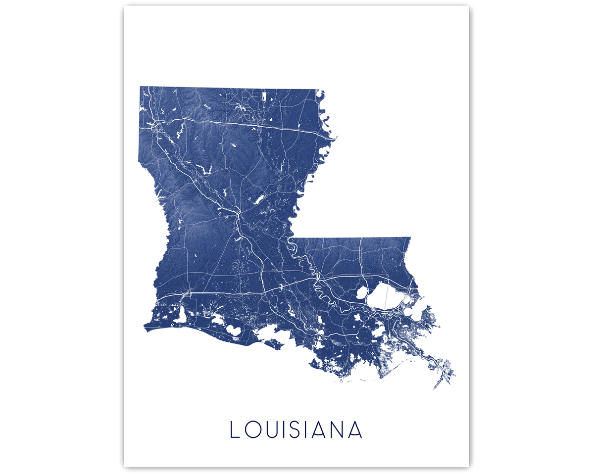 Louisiana Map Print Poster - Topographic State Map of Louisiana Wall A ...