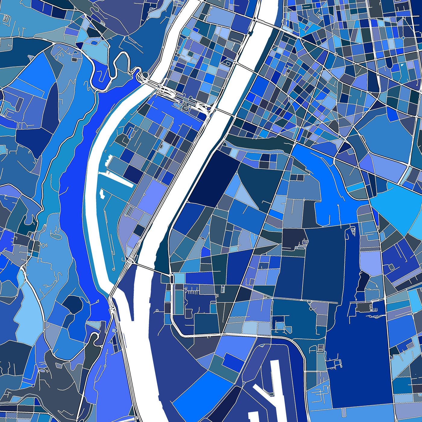 Lyon France City Map Wall Art Print Poster with Blue Geometric Design ...