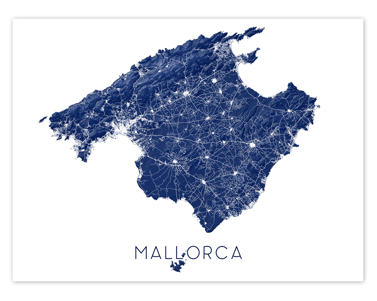 Mallorca Map Wall Art Print Poster - Topographic Majorca Spain Island ...