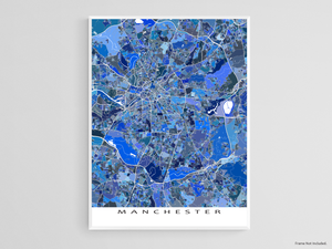 Manchester Map Wall Art Print, Blue Geometric England United Kingdom C ...