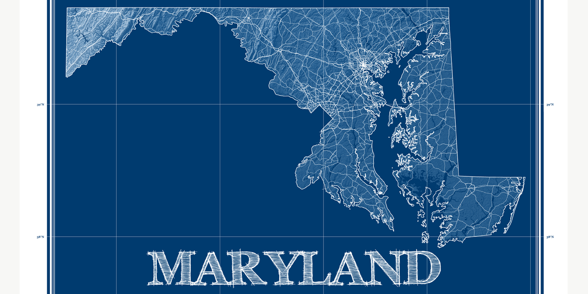 Maryland Map Wall Art Print, Blueprint MD State Poster, Patent Prints ...