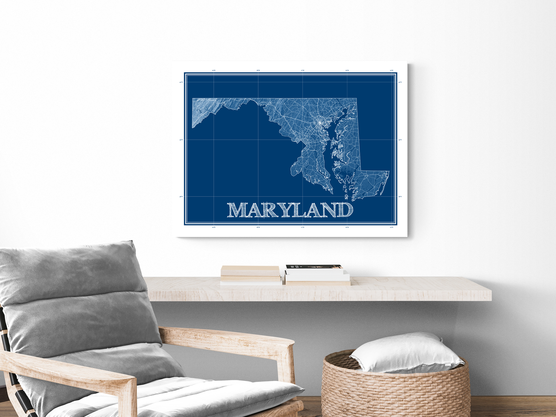 Maryland Map Wall Art Print, Blueprint MD State Poster, Patent Prints ...