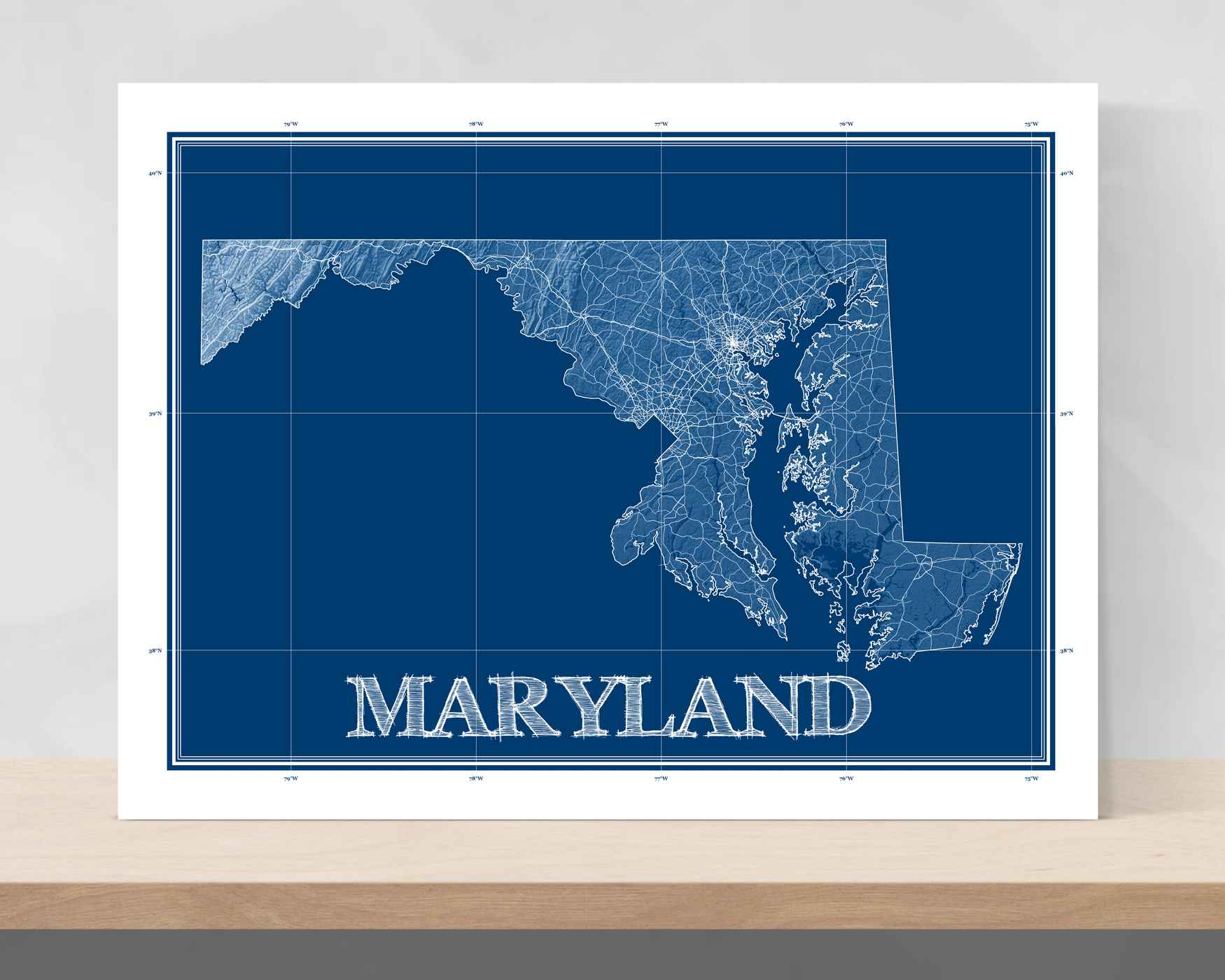 Maryland Map Wall Art Print, Blueprint MD State Poster, Patent Prints ...