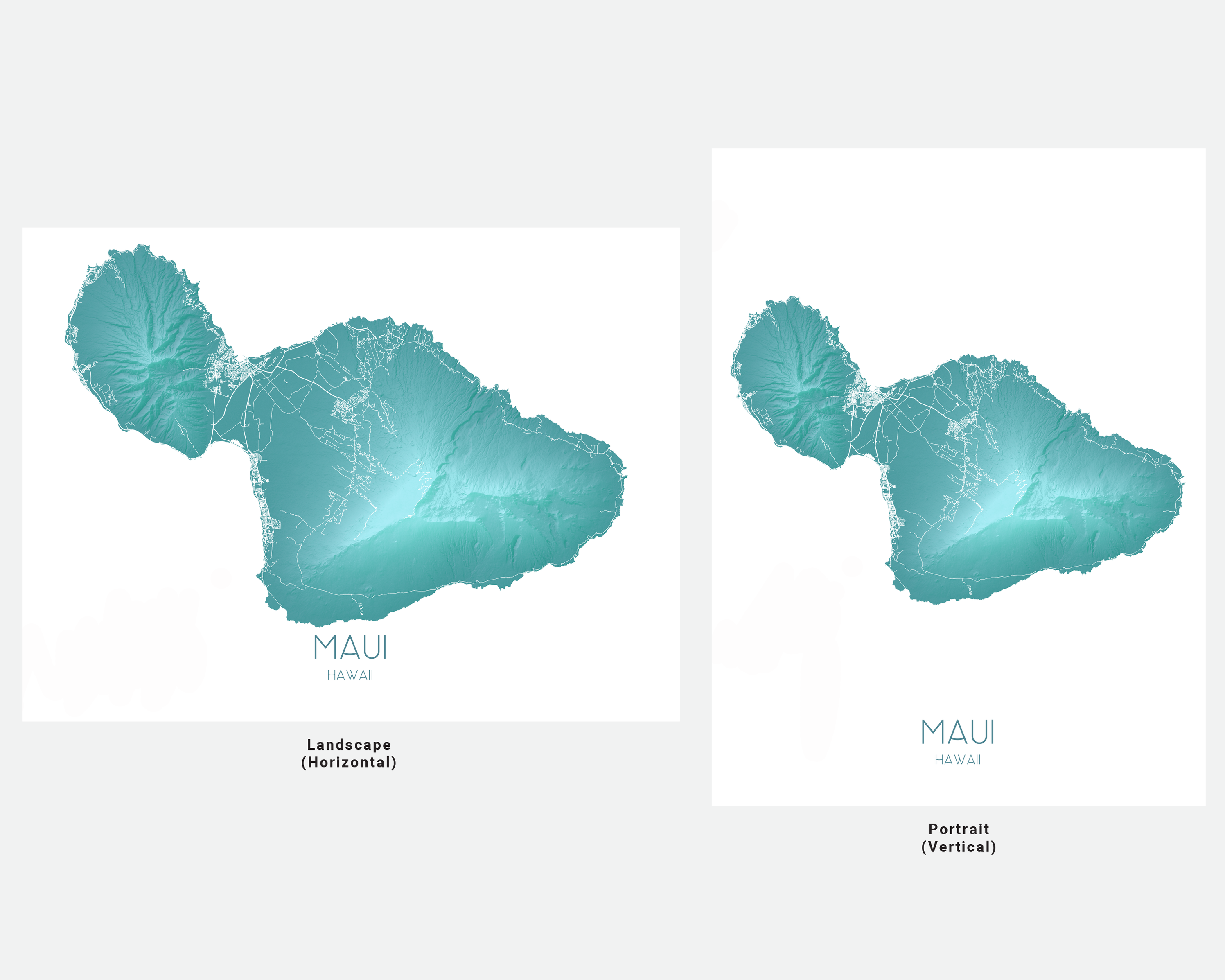 Maui Map Print, Hawaiian Islands Wall Art Poster, Turquoise Maui Hawai ...