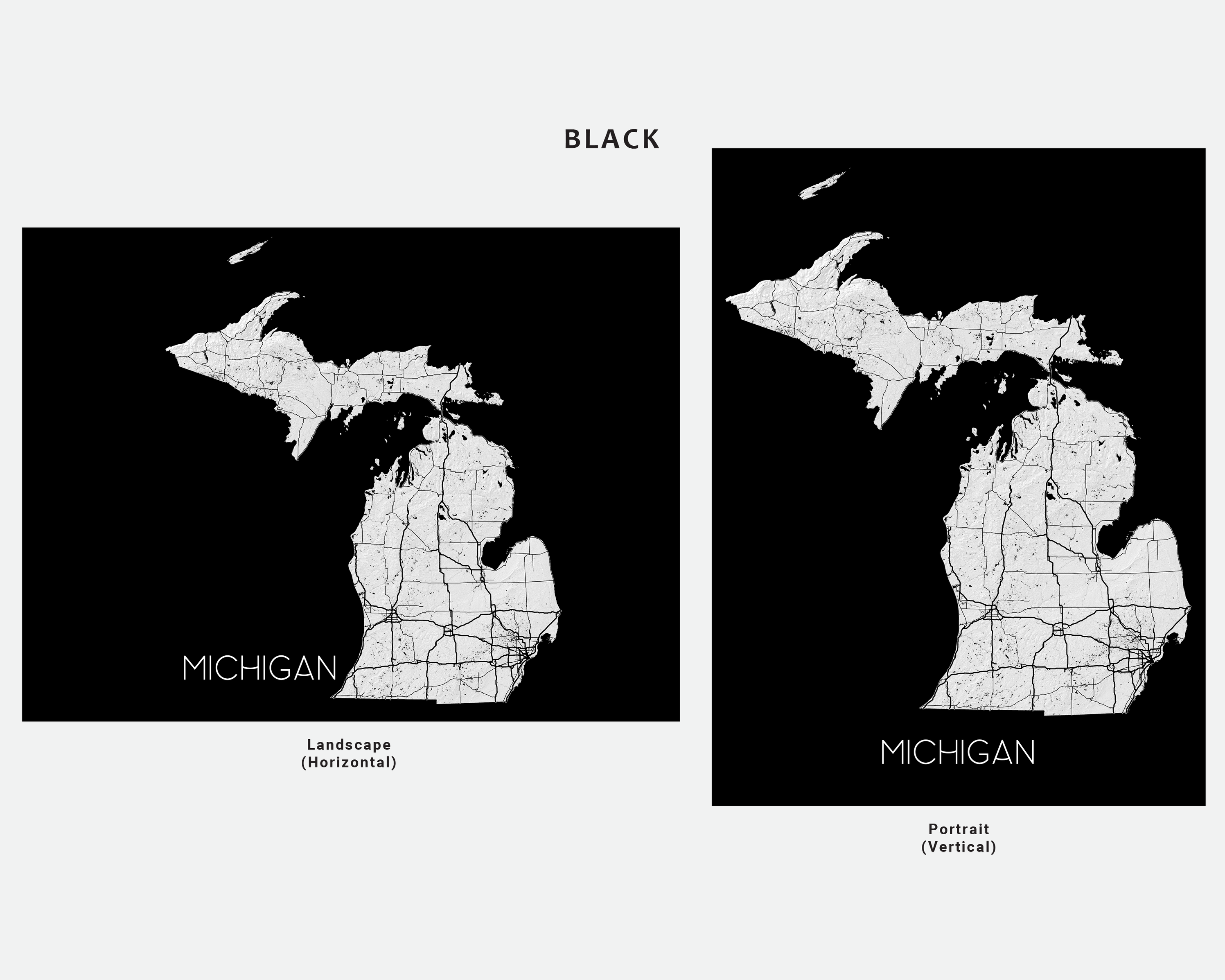 Michigan Map Print, MI State Wall Art Poster with Roads, Colorful Back ...