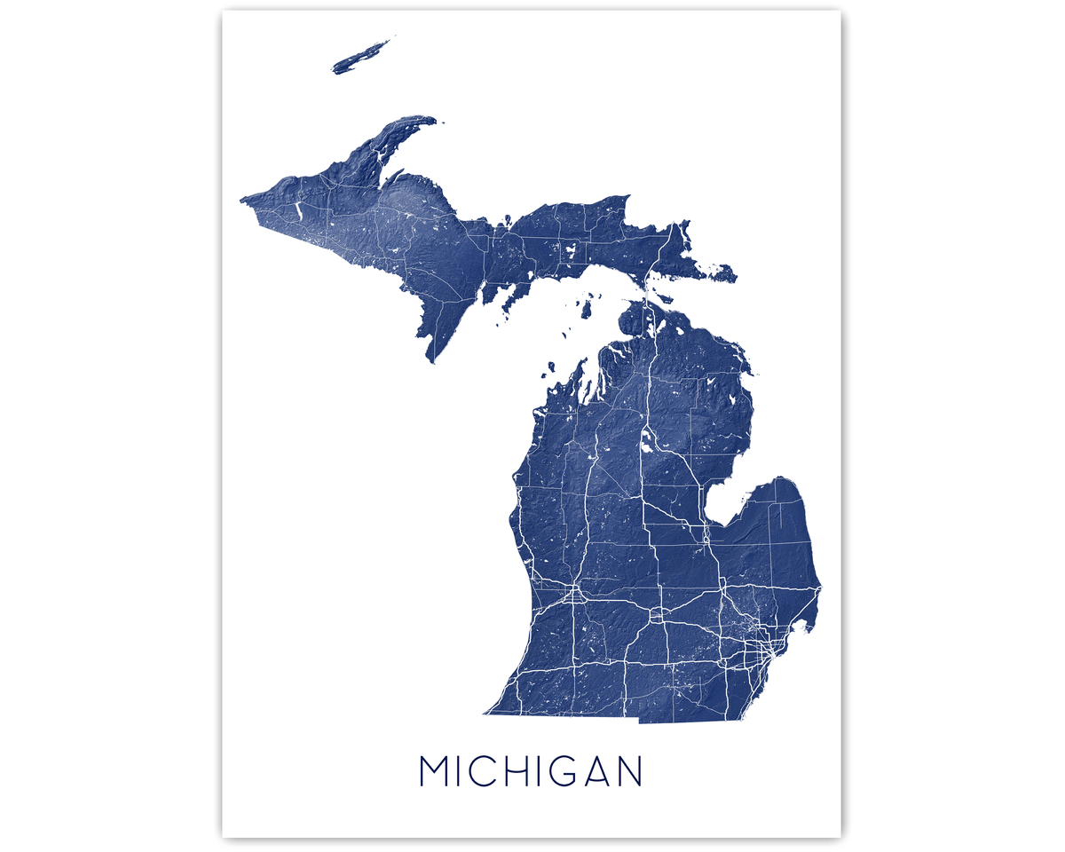 Michigan Map Print - Topographic Map of Michigan State Poster — Maps As Art