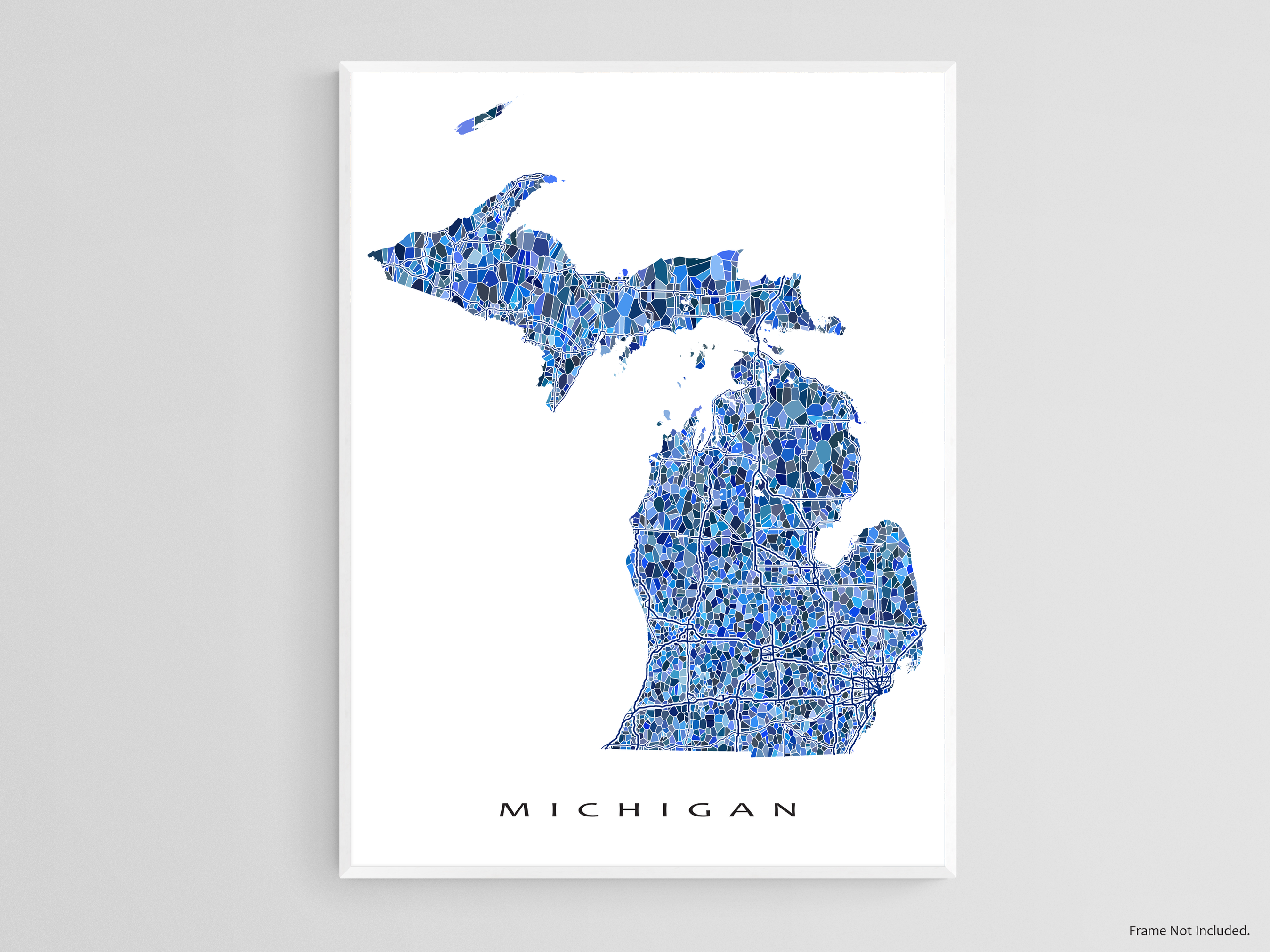 Michigan Map Print, Blue Geometric Michigan Wall Art Prints, MI State ...