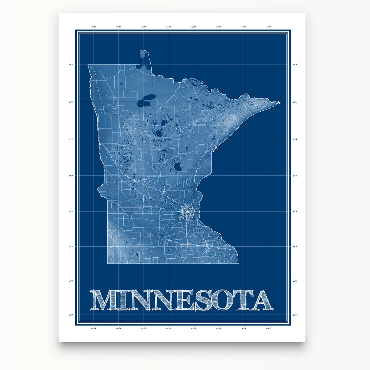 Minnesota Map Print, Blueprint — Maps As Art