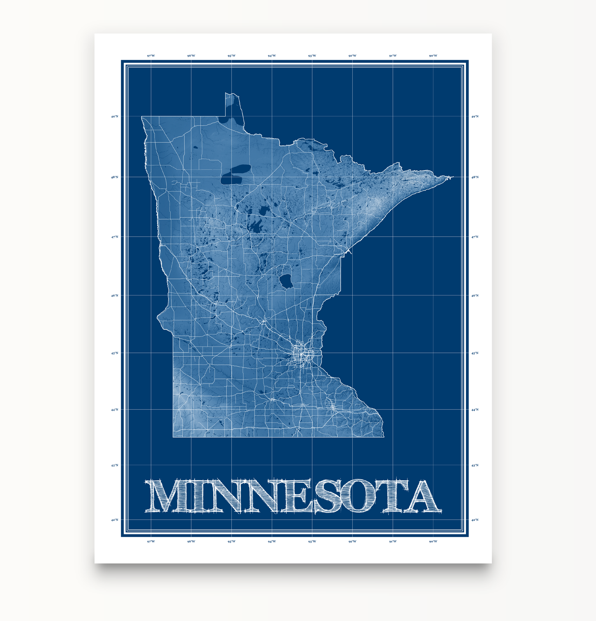 Minnesota Map Print, Blueprint — Maps As Art