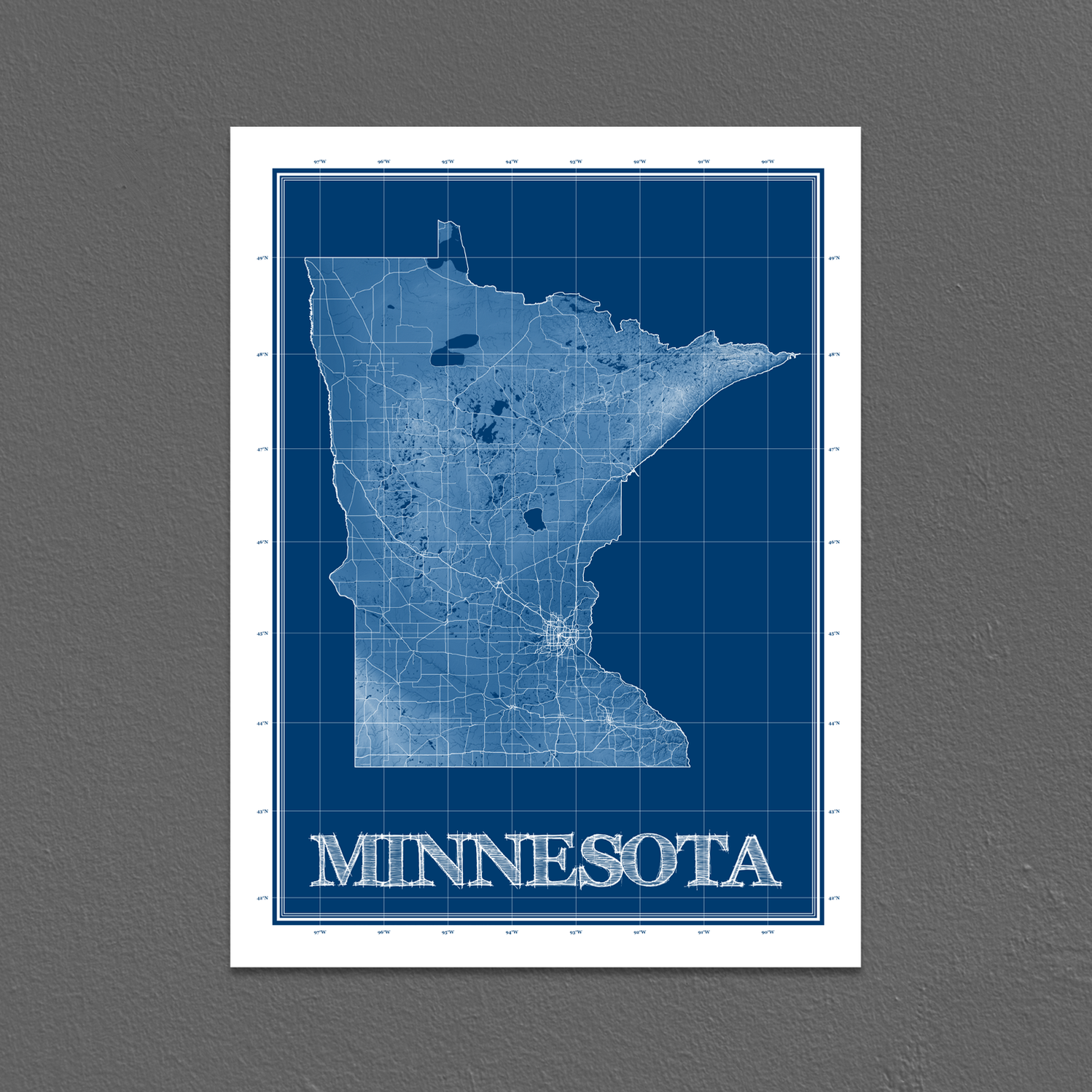 Minnesota Map Print, Blueprint — Maps As Art