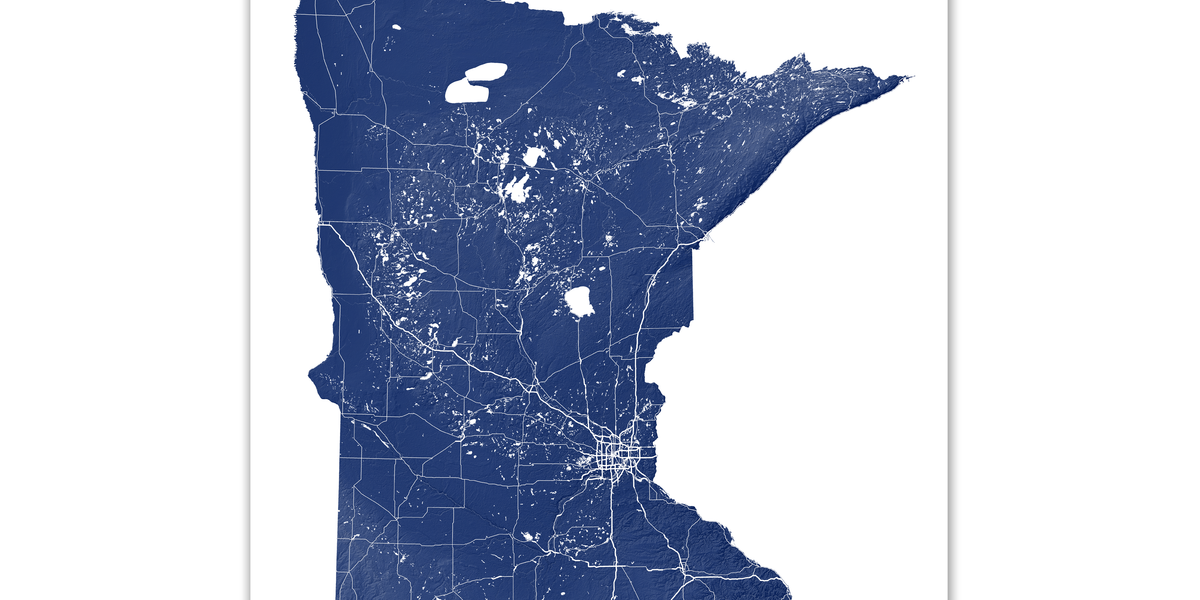 Minnesota Map Print Poster, Topographic State Map of Minnesota Wall Ar ...
