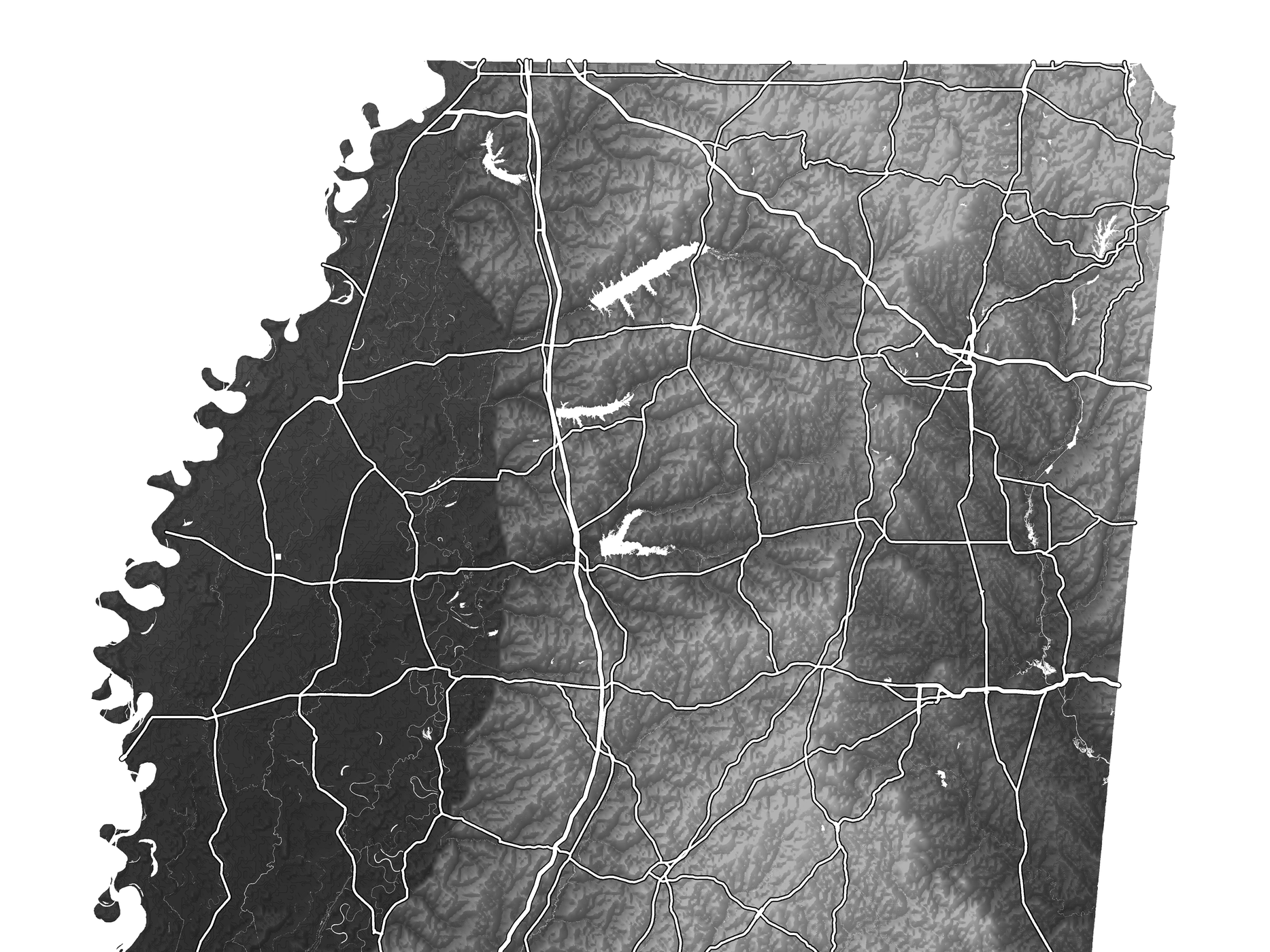 Mississippi State Map Print, Topographic MS Poster Maps with Roads ...