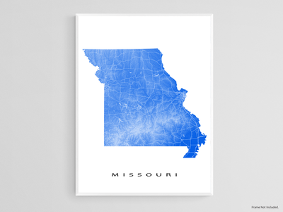 Missouri Map Wall Art Print Poster, Topographic MO State Road Maps, St ...