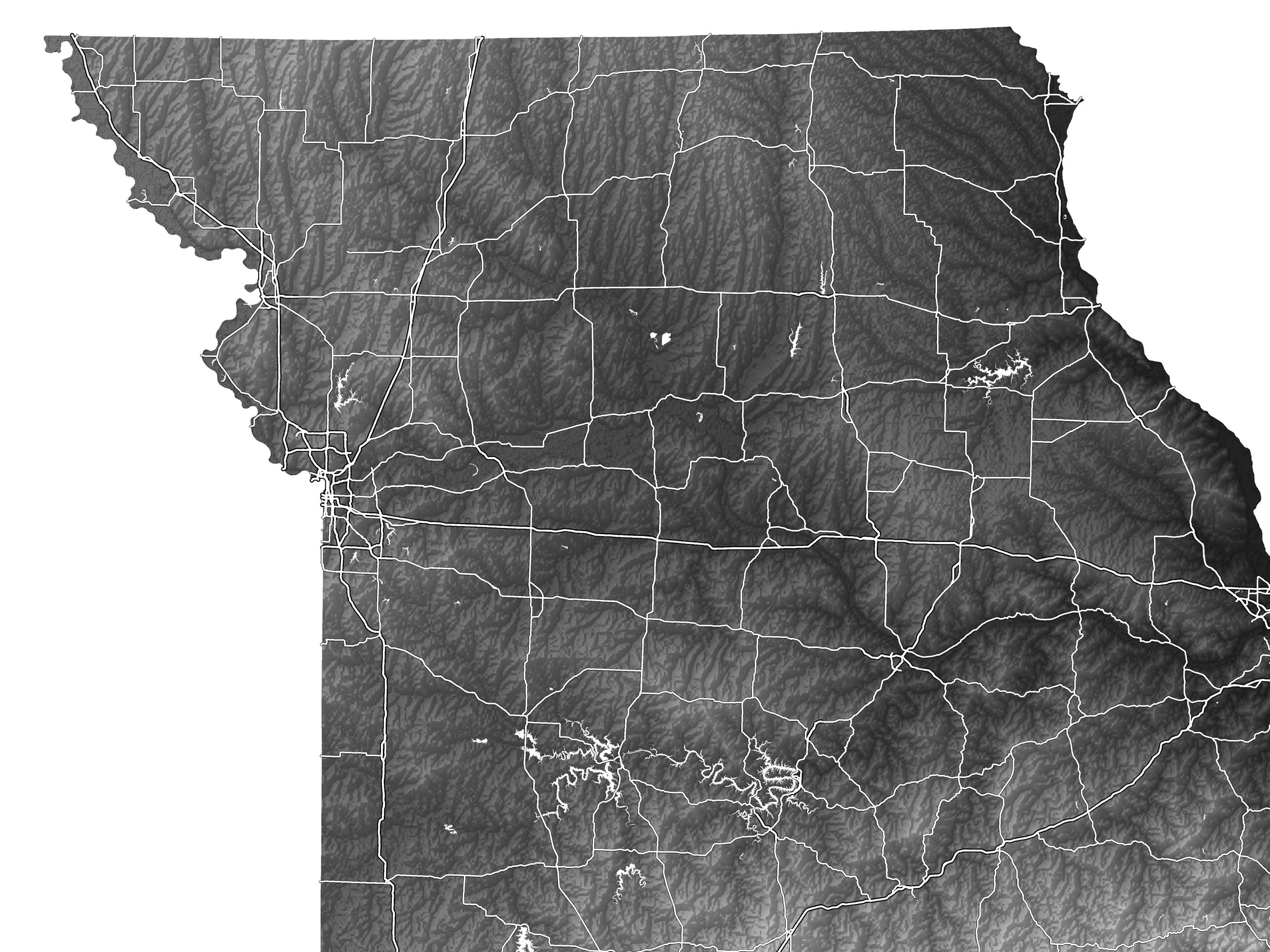 Missouri Map Wall Art Print Poster, Topographic MO State Road Maps, St ...