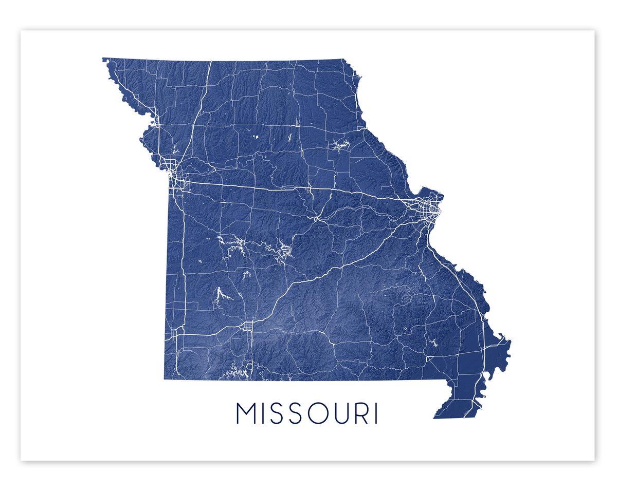 Missouri Map Wall Art Print Poster, Topographic MO State Maps, Detroit ...
