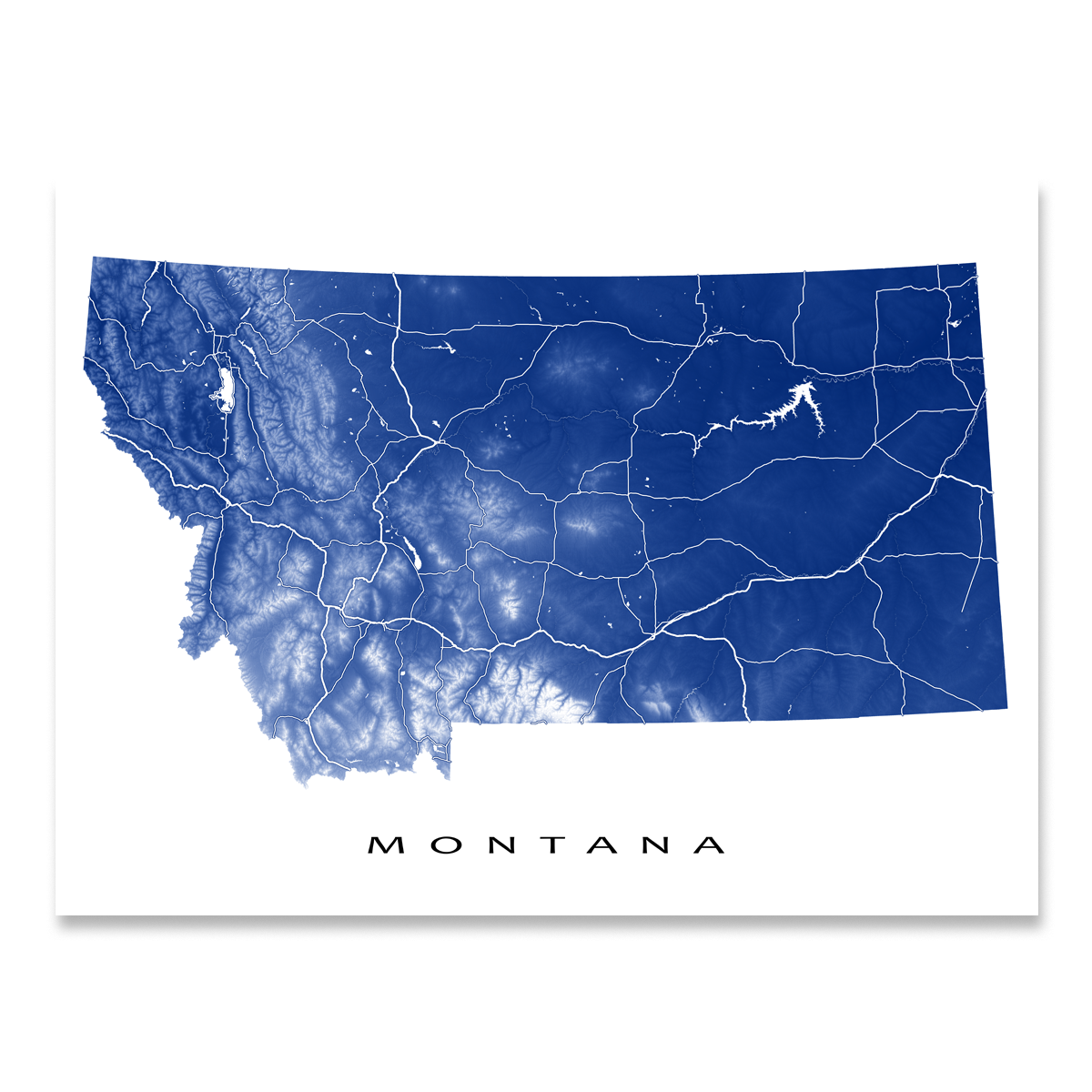Montana State Topographic Road Map Wall Art Print Poster — Maps As Art
