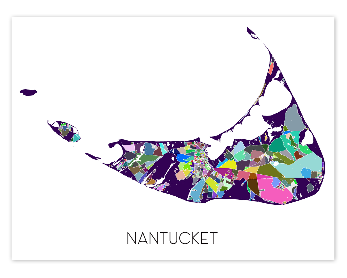 Nantucket Map Print, Colorful Geometric Nantucket Island Wall Art Post ...