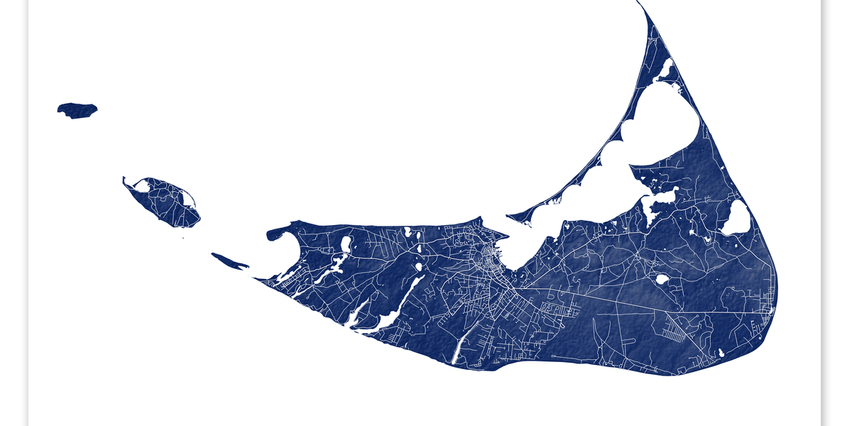 Nantucket Print Poster - Nantuckt Map of Nantucket MA Island Wall Art ...