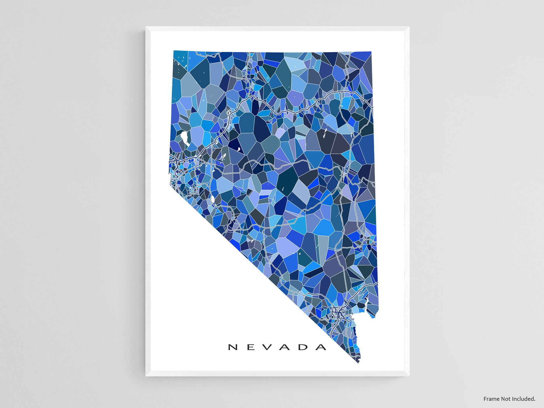 Nevada Map Wall Art Print Poster, Blue Geometric NV State Road Maps US ...
