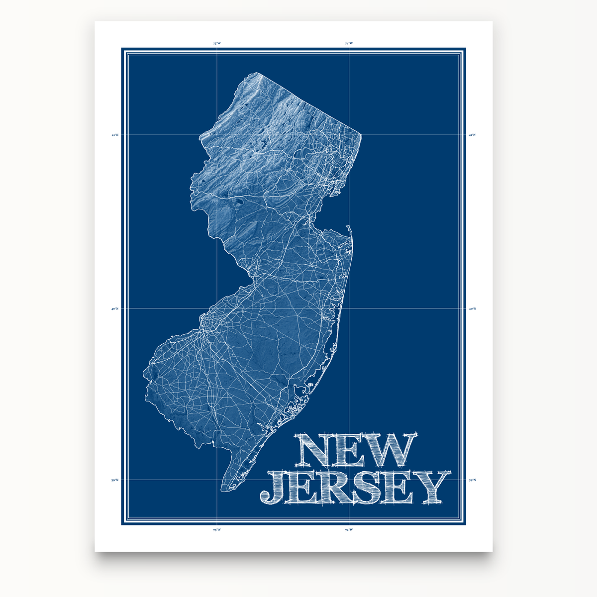 New Jersey Map Print, Blueprint — Maps As Art