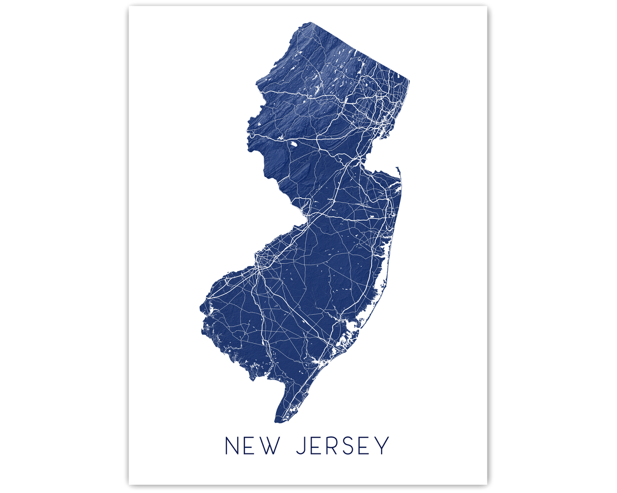 New Jersey Map Print Poster - Topographic Map of New Jersey Wall Art P ...