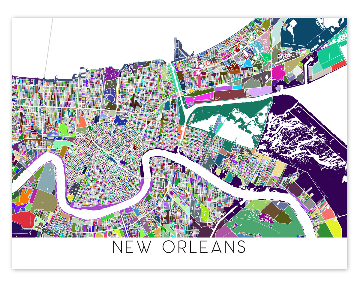 New Orleans Map of New Orleans Colorful Geometric Wall Art City Print ...