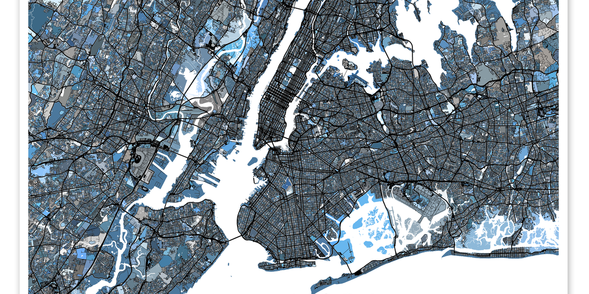 New York City Map Print - New York Wall Art Prints, Blue Geometric NYC ...