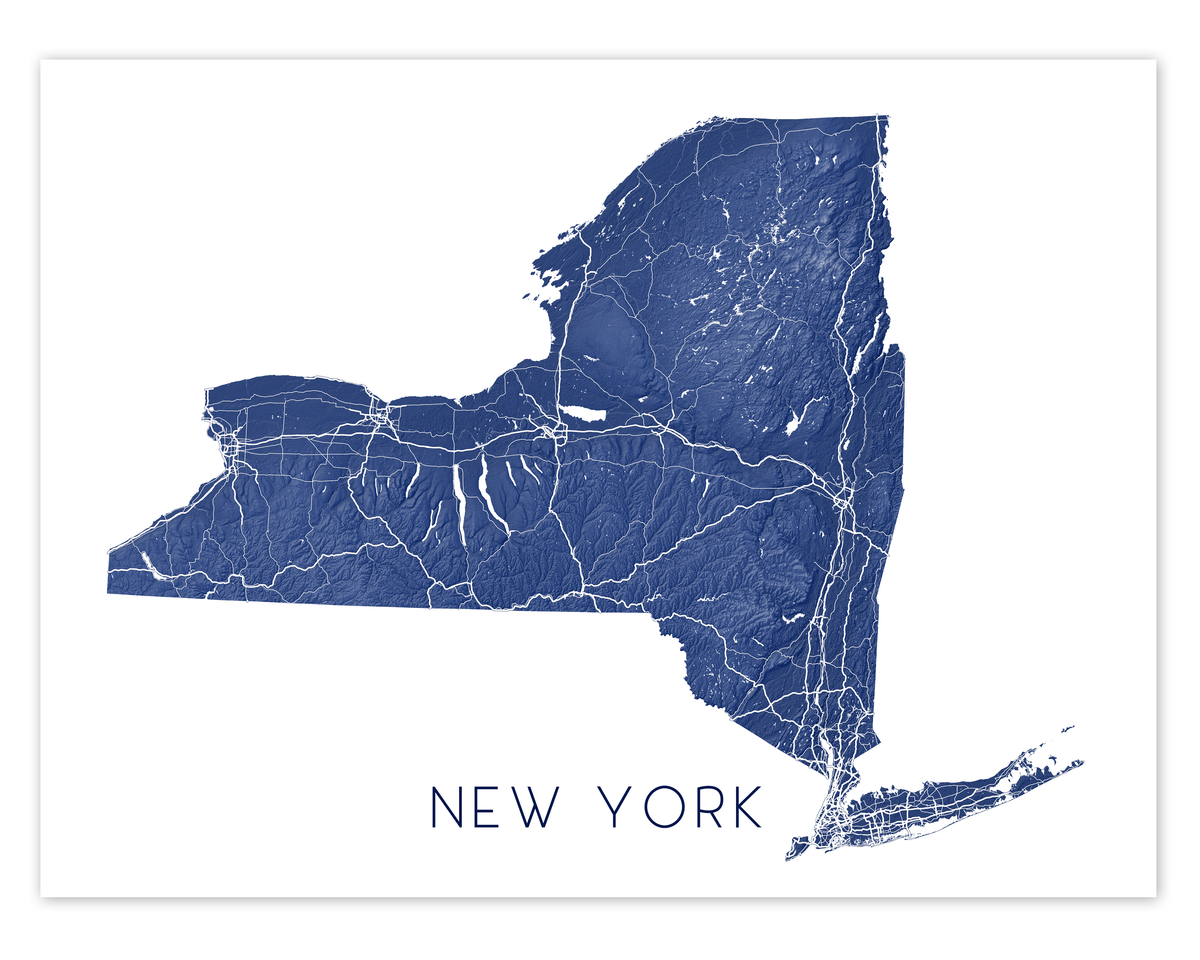 New York State Map Print - Topographic Map of New York Wall Art Prints ...
