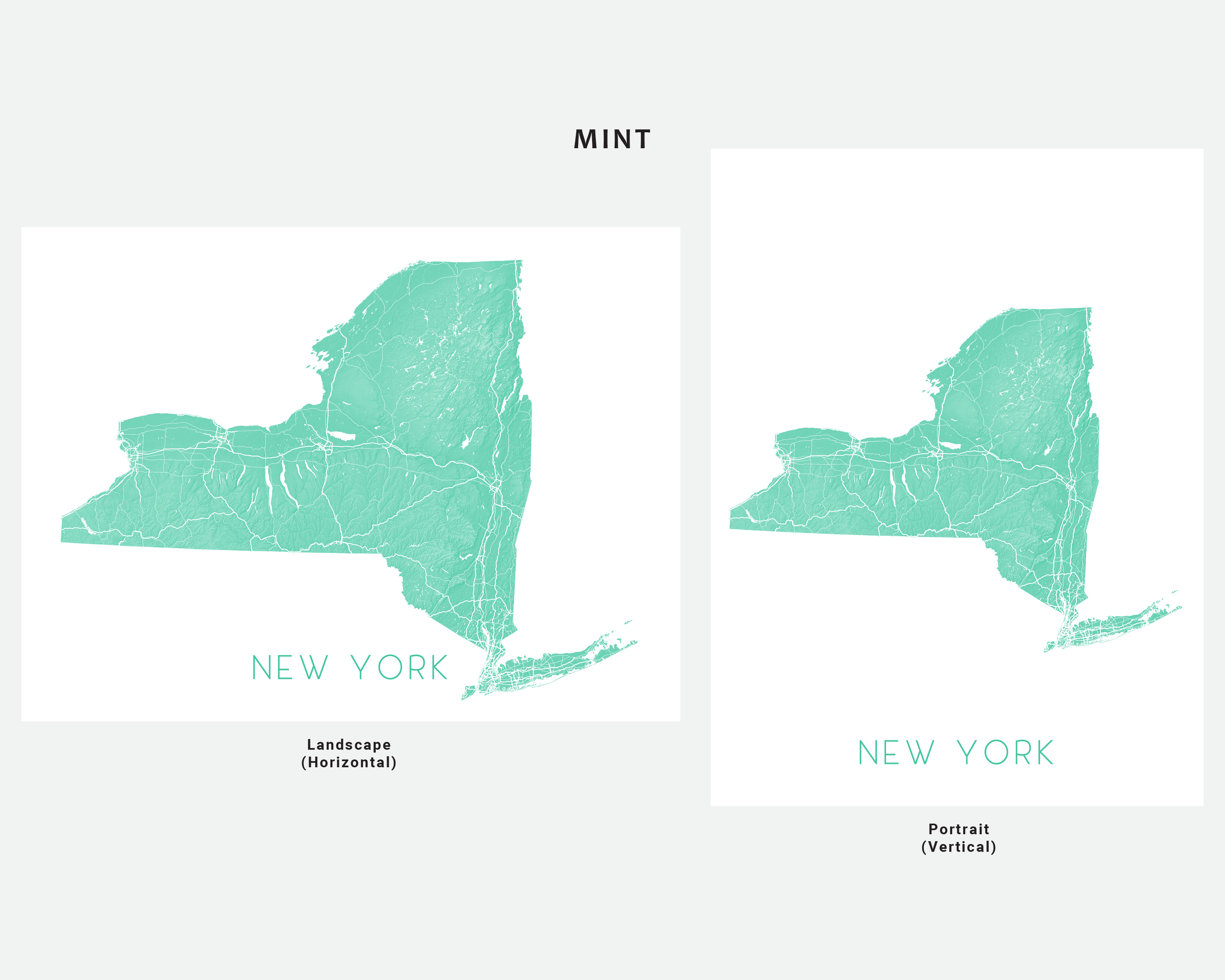New York State Map Print - Topographic Map of New York Wall Art Prints ...