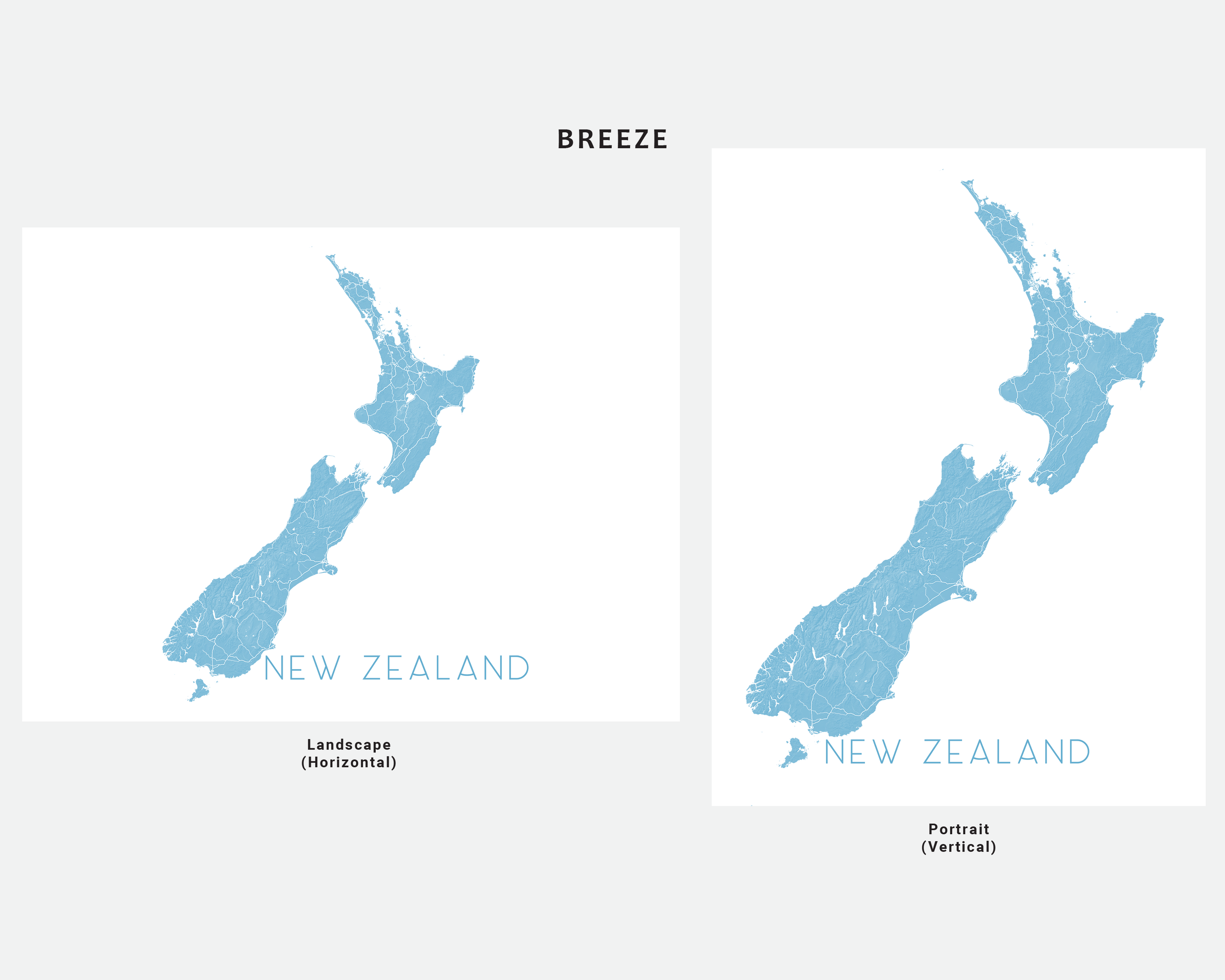 New Zealand Map of New Zealand Print Wall Art Poster, Topographic Maps ...