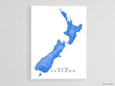 New Zealand Map Wall Art Print Poster, Topographic NZ Country Road Map ...