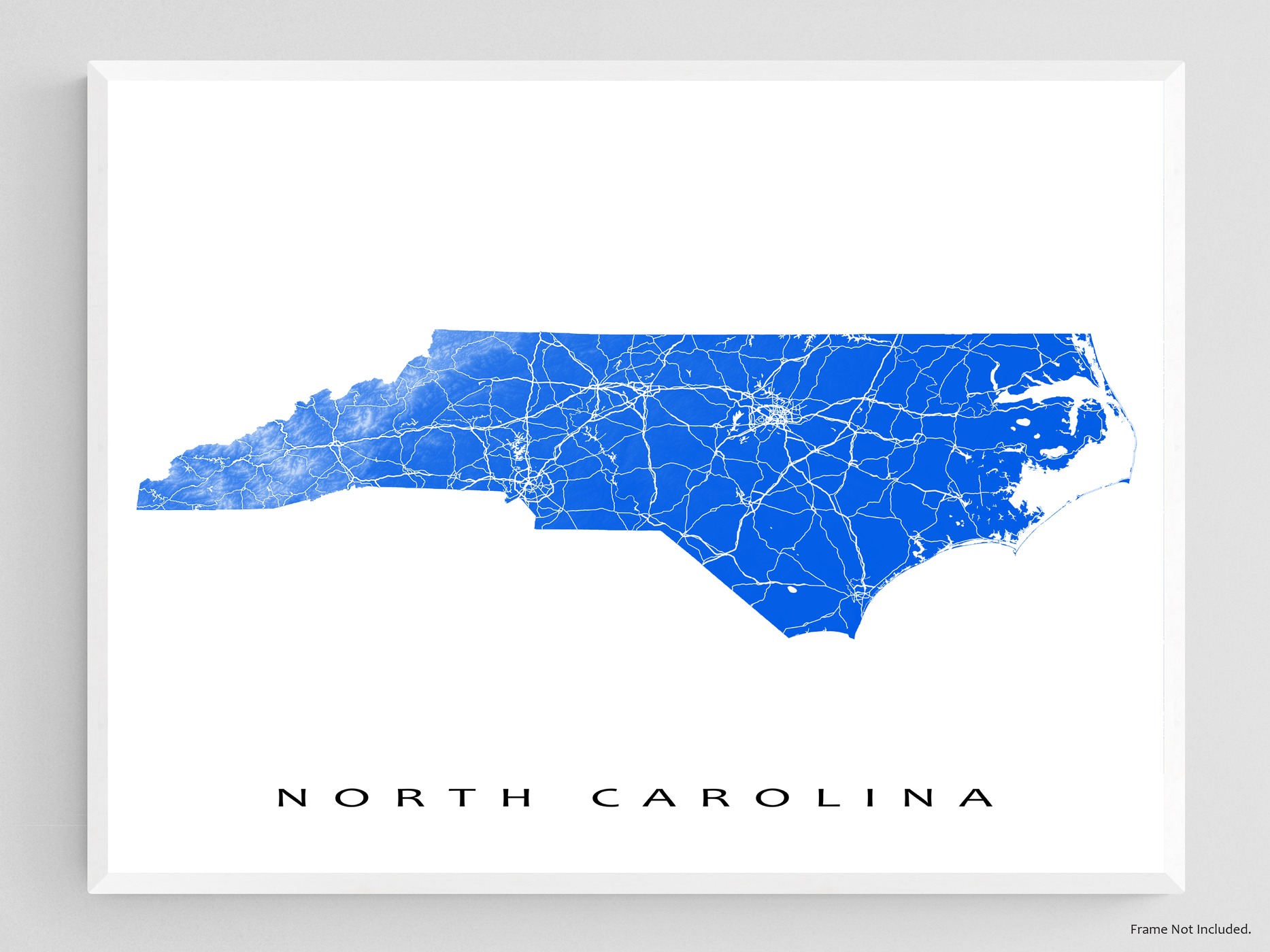 North Carolina State Map Wall Art Print Poster, Topographic NC Road Ma ...