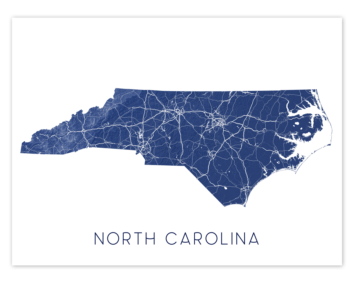 North Carolina State Map Print Poster - Topographic Map of NC Road Map ...