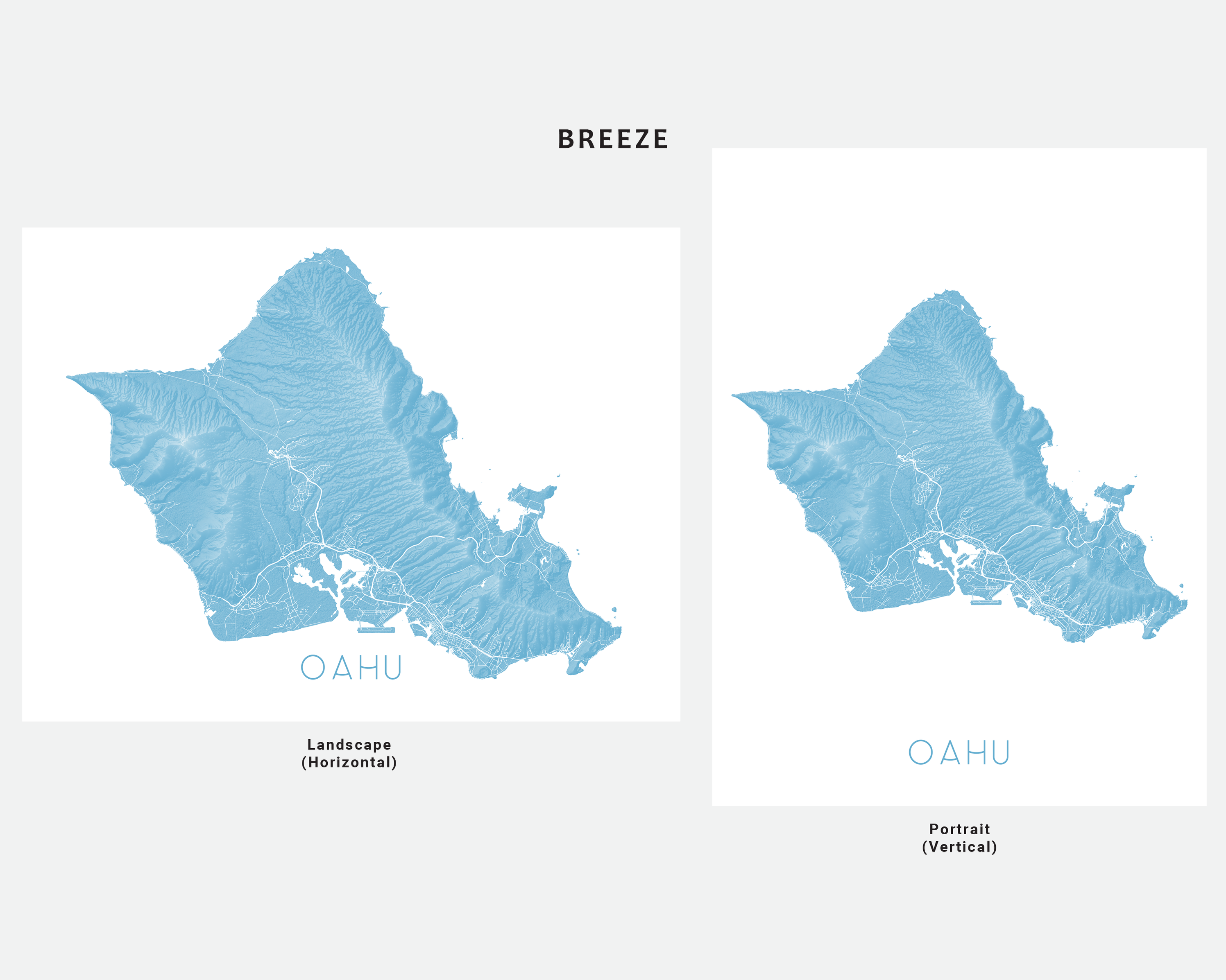 Oahu Map Wall Art Print, 3D Topographic Map of Oahu Hawaii Island Post ...