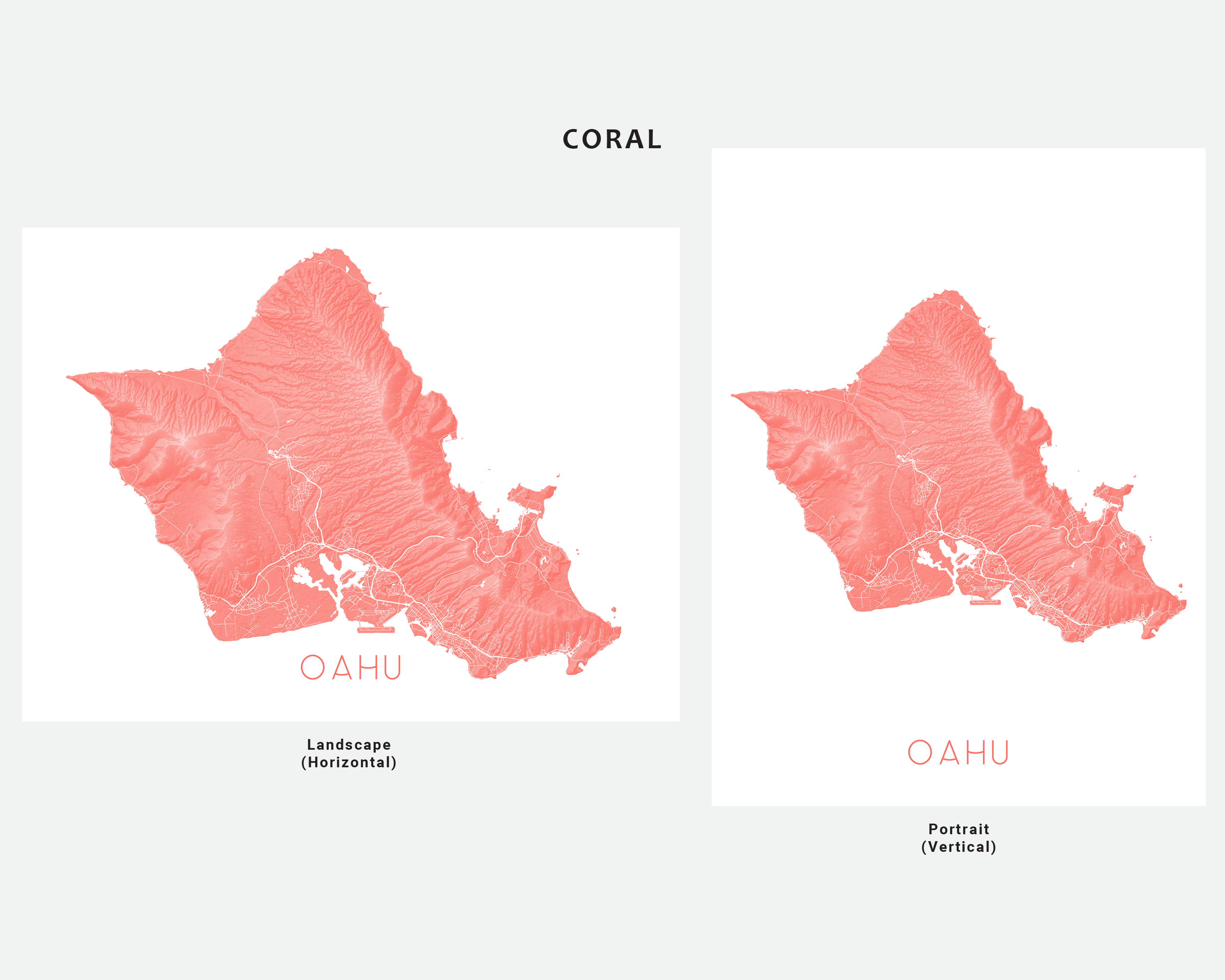 Oahu Map Wall Art Print, 3D Topographic Map of Oahu Hawaii Island Post ...