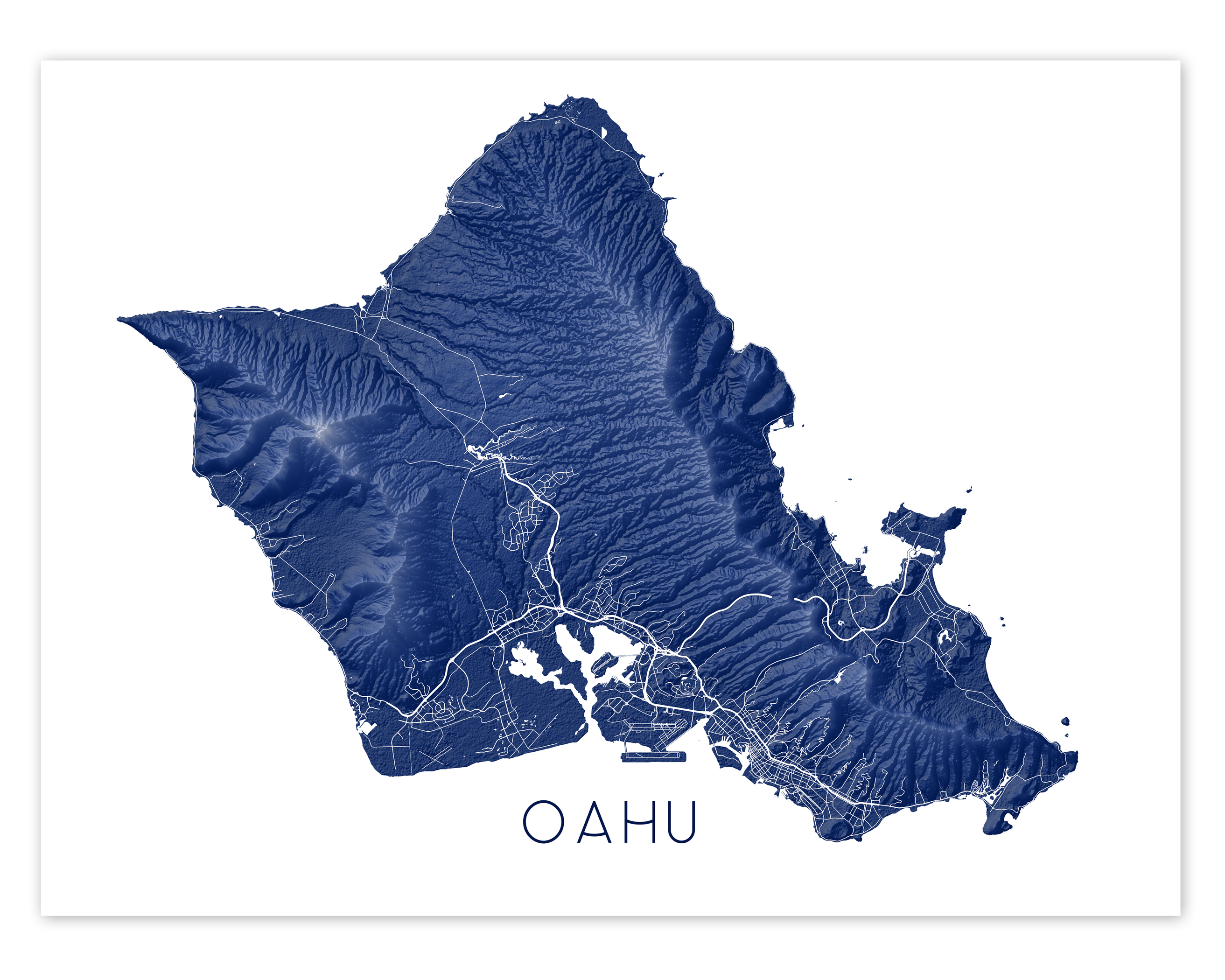 Oahu Map Wall Art Print, 3D Topographic Map of Oahu Hawaii Island Post ...
