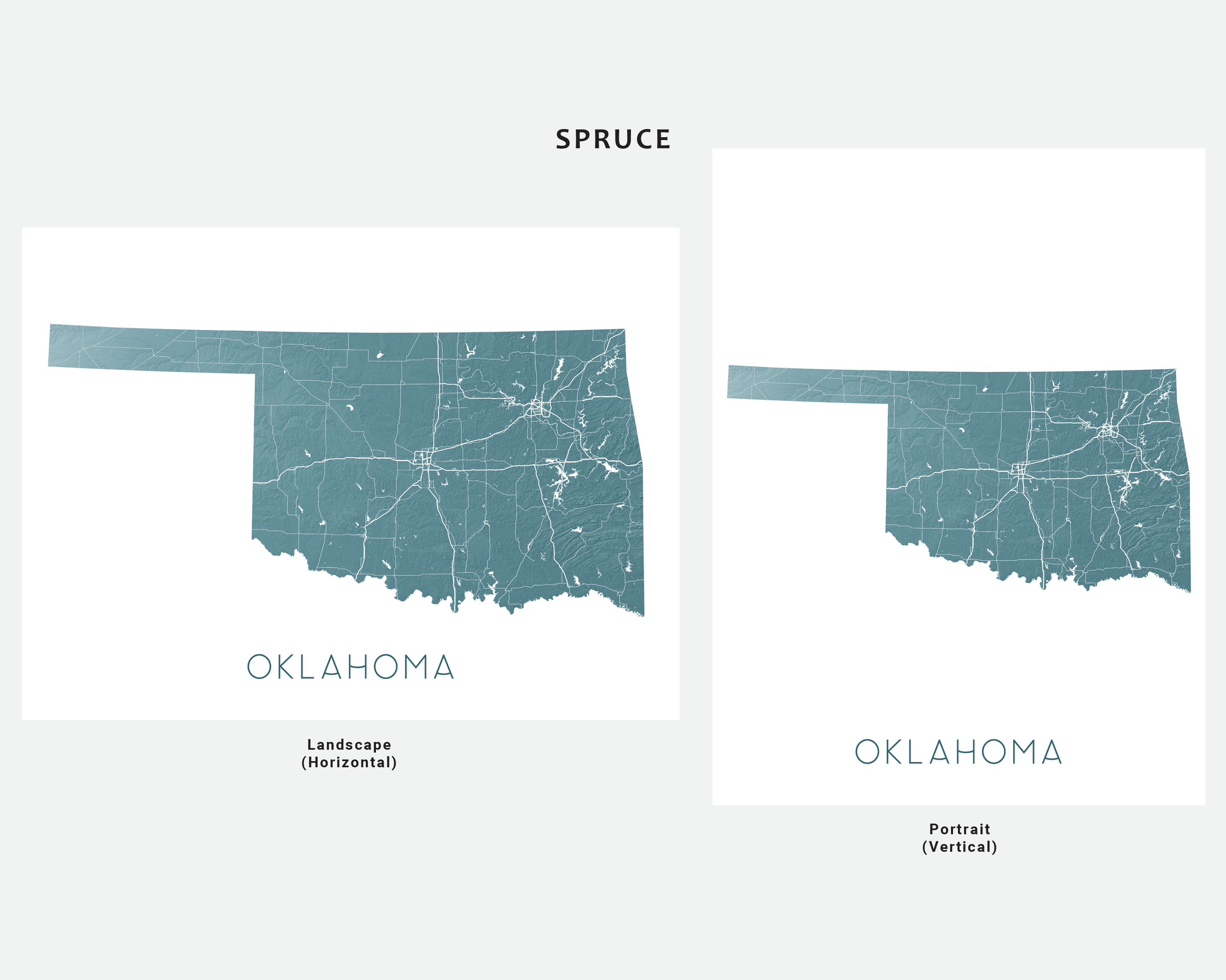 Oklahoma State Map Wall Art Print Poster - Topographic Map of OK Road ...