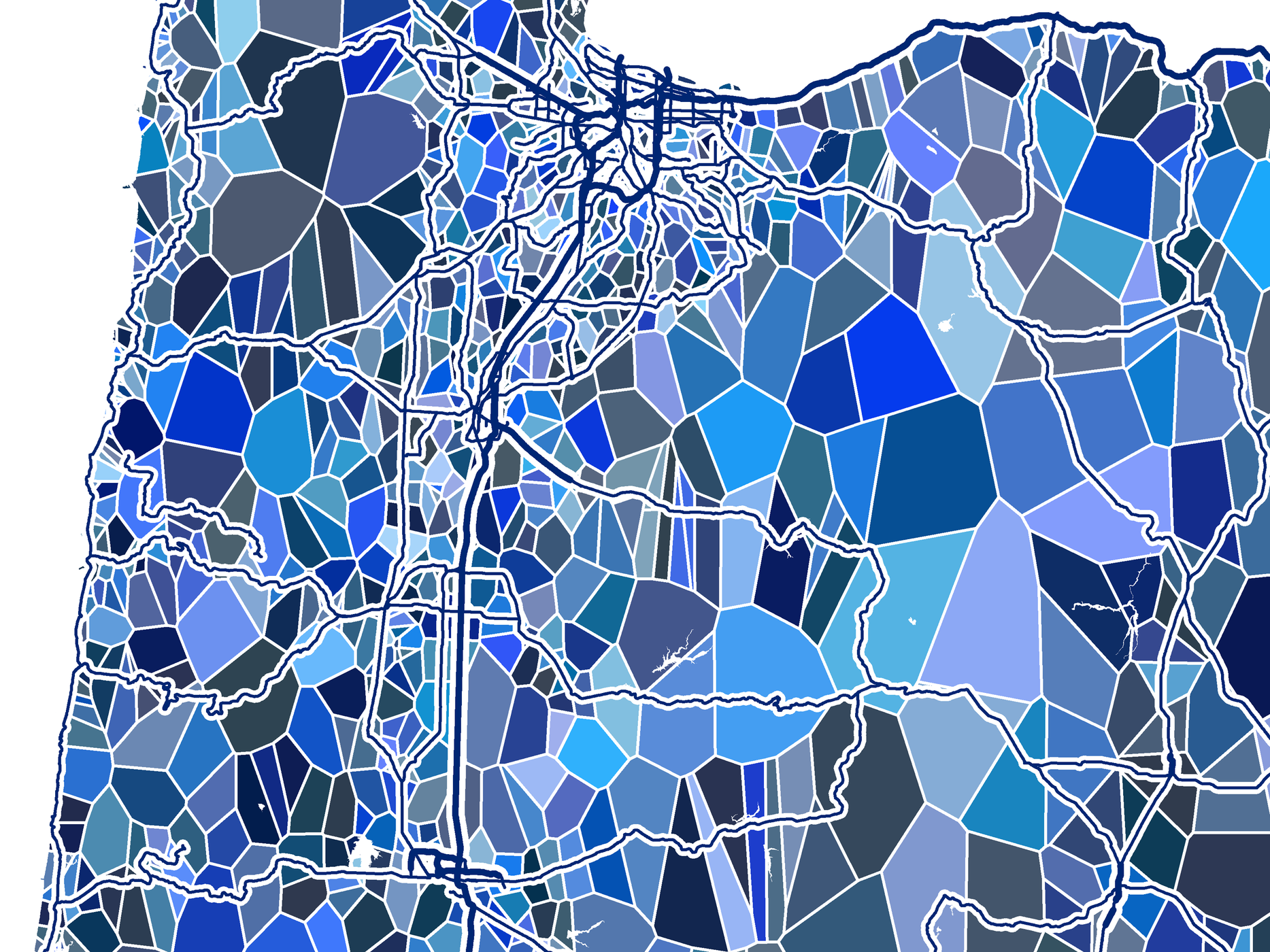 Oregon State Map Wall Art Print Poster, Blue Geometric OR Road Maps, P ...