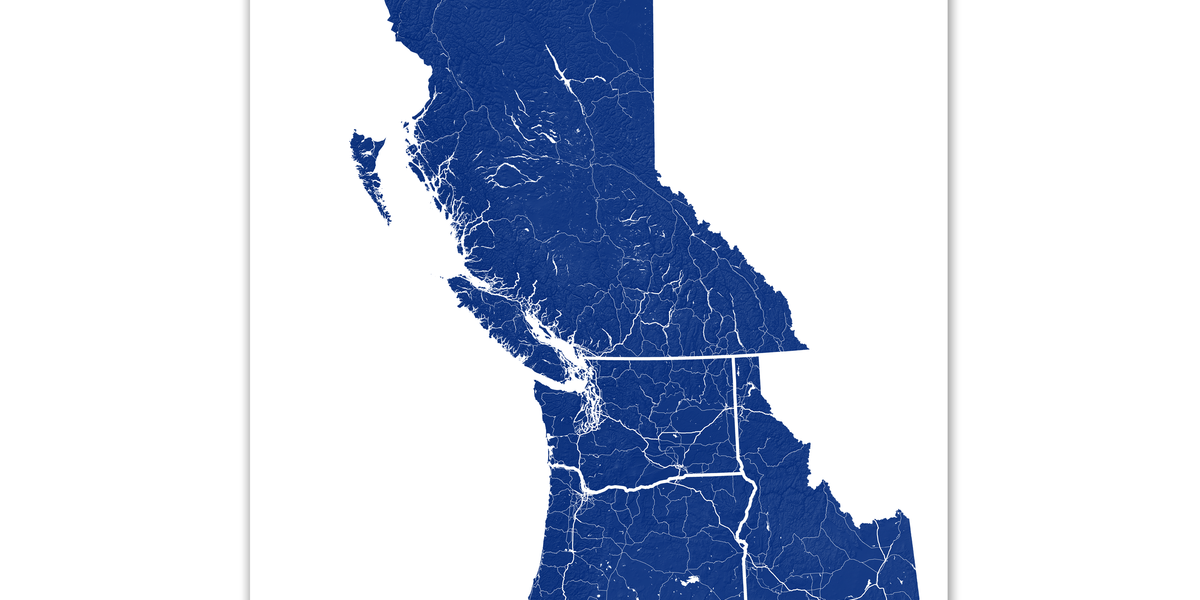 Pacific Northwest Map Print, PNW Wall Art Maps, BC Washington Idaho Or ...