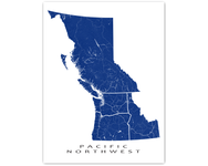 Pacific Northwest Map Print, PNW Wall Art Maps, BC Washington Idaho Or ...
