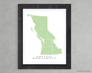 Pacific Northwest Map Print, PNW Wall Art Maps, BC Washington Idaho Or ...