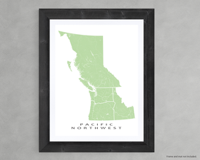 Pacific Northwest Map Print, PNW Wall Art Maps, BC Washington Idaho Or ...